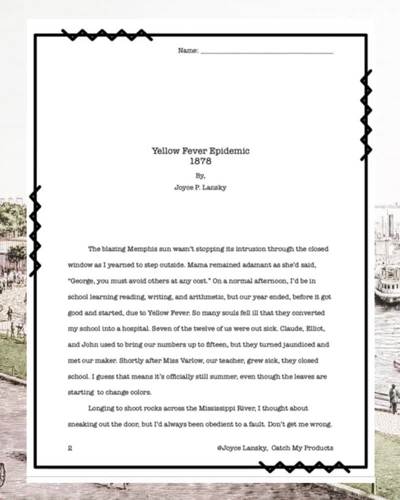Historical Fiction Passage Yellow Fever Printable or Virtual Document