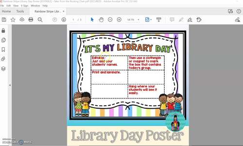 Rainbow Striped Library Day Poster ~ Classroom Organization ~ Editable