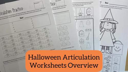 No Prep Halloween Articulation Worksheets and Activities for Speech Therapy