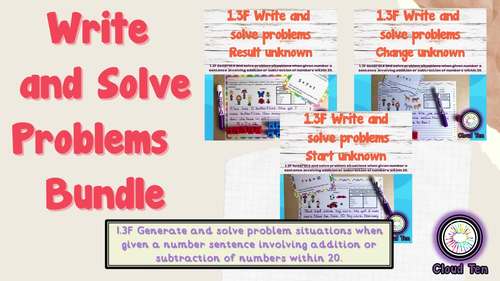 Math TEKS 1.3F Write & solve problem situations (bundle) by Cloud Ten