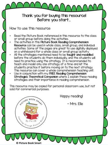 Six Dinner Sid Reading Comprehension Strategies by Picture Book Smart