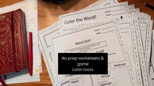 Latin Root Worksheets, Game, and Reading Comprehension Resource Morphology