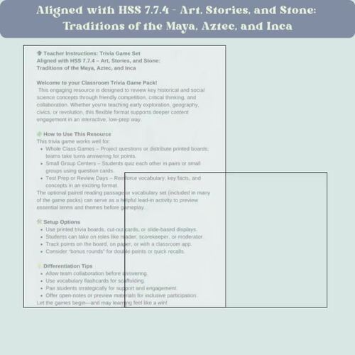 HSS 7.7.4 Trivia Game- Art, Stories, & Stone: Traditions of Maya, Aztec ...