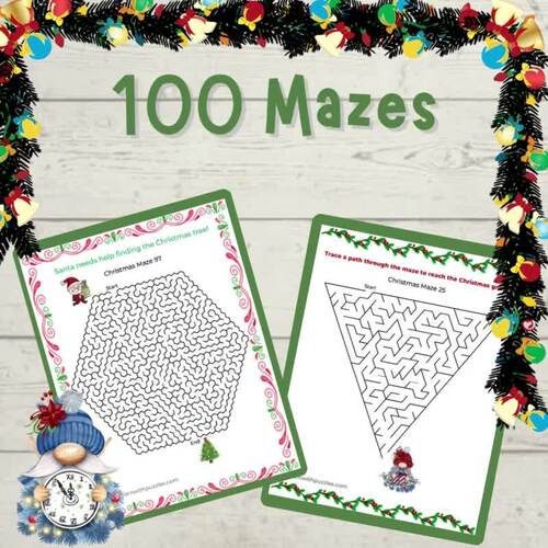 Christmas Maze Activities For Kids, Christmas Maze Puzzles, 100 Printable