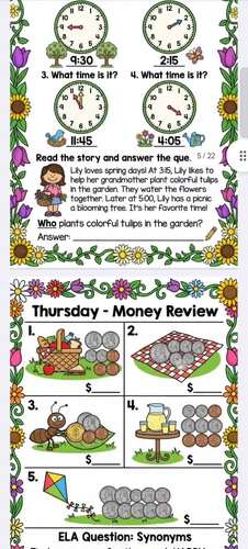 April Morning Work 2nd Grade Math and ELA Daily Spiral Review Spring