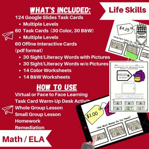 Back To School Functional Vocabulary Sight Word and Math Money Bundle