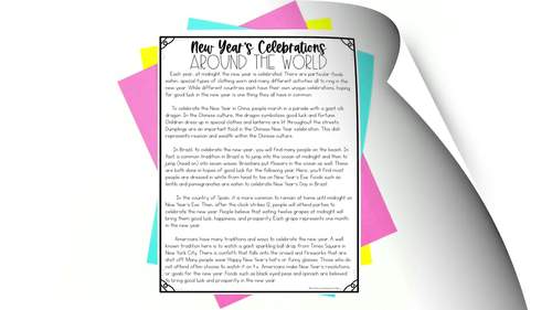 New Years 2022 Activities Reading Comprehension, Math and Writing