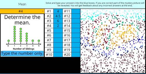 Finding the Mean 6th Grade Math Pixel Art Measures of Central Tendency ...