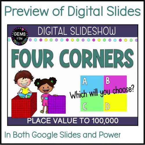 Place Value to 100,000 4 Corners Maths Activity Game: Digital Slides