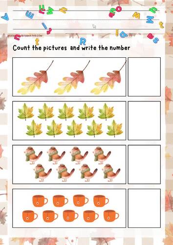Autumn Counting Worksheets for Kids | 15 Pages A4 | Fun Fall-Themed ...