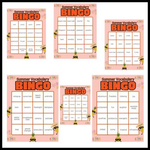 End of Year Summer Bingo Vocabulary Activities for 5th Graders | TPT