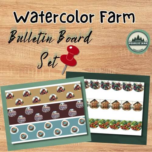 Watercolor Farm Bulletin Board Borders Classroom Decor | TPT