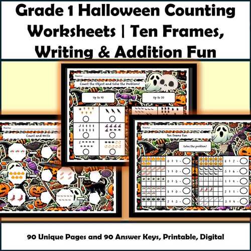 Grade 1 Halloween Math Addition Counting Ten Frame Within 20 | TPT