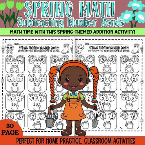 Spring Subtraction Number Bonds Worksheets Within 10, Fun Math Practice