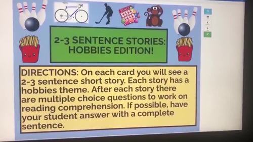SPEECH THERAPY BOOM CARDS: Two to Three Sentence Stories with a Hobbies ...