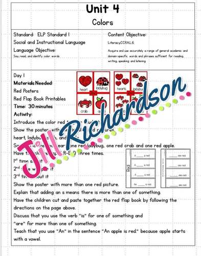 ESL Back to School Color Words Flap Books | Newcomer Activities | TPT