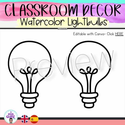 Watercolor Lightbulb bulletin board and Classroom decor by Ideas Clase abc