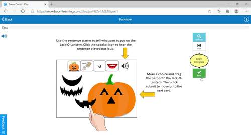 BOOM Cards: Let's Build A Jack-O-Lantern Expanding Word Utterances