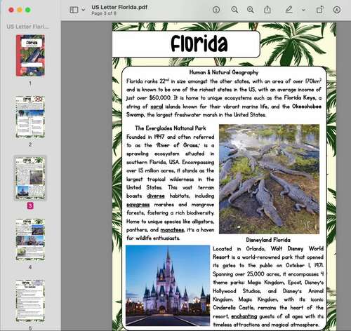 Florida || US States || Information Text Close Reading Comprehension