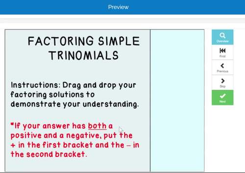 Factor Trinomials With Pictures Quadratics a = 1 Activity Algebra 1 ...