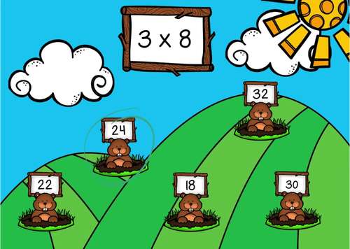 Groundhog Day Multiplication Fact Fluency Practice Digital Math Boom Cards