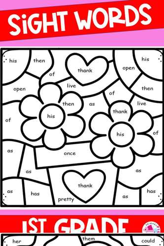 Valentine's Day Color by Sight Words First Grade by Primary Piglets