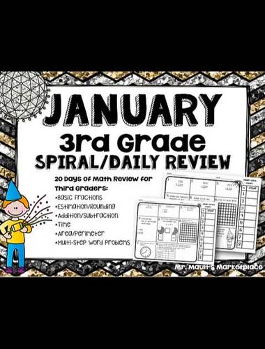 January Math Spiral Review: Daily Math for 3rd Grade (Print and Go)