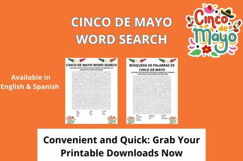 Cinco de Mayo Word Search- Available (English & Spanish) K-2nd grade.
