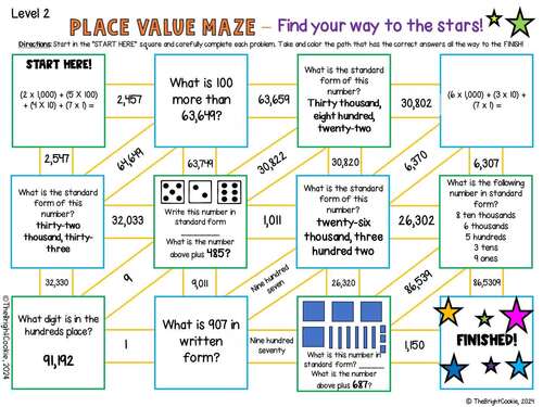 Place Value Maze- Expanded Notation, Place Value Word Problems, Elementary