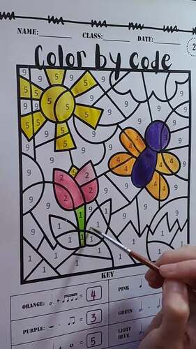 Spring Color by Code- Music Math- Note Values by Allegro Resources