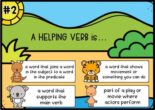 Action, Helping, and Linking Verbs Boom Cards™ Digital Task Cards