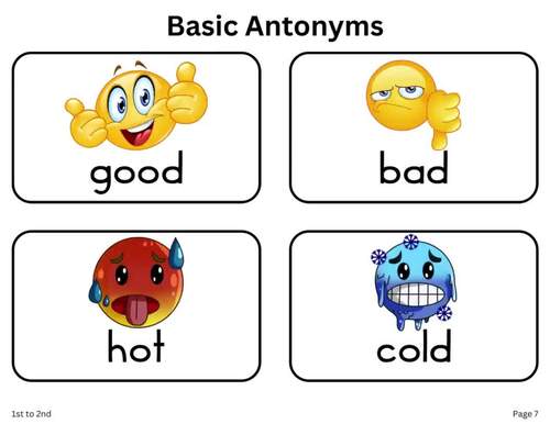 1st & 2nd Grade Antonym Flashcards | Poster | Worksheets | Vocabulary ...