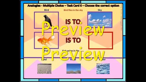 Analogies-Task Card slides- Multiple choice- with real images. POWERPOINT