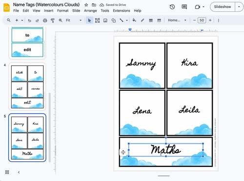 Editable Watercolor Clouds Student Desk Name Tags Name Plate Labels ...