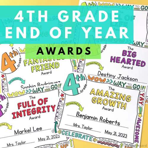 Class Superlative End of Year Award 4th Grade Student Editable ...