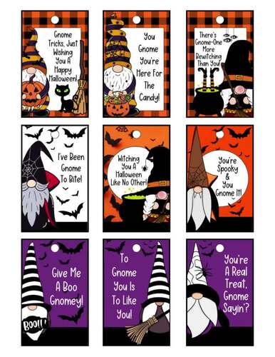 Gnome Halloween Gift Tags | Student Halloween Treat Bag Tags | Coworker ...