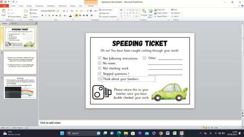 Speeding Ticket for Rushed Work | Classroom Management | Student Self ...