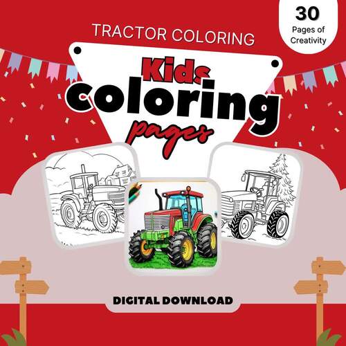Tractor Fun: 30 Farm Coloring Pages for Kids and Adults by Great Work Store