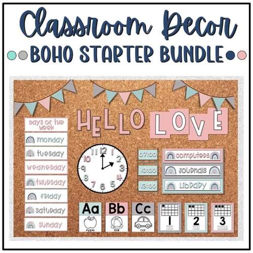 Boho Rainbow Classroom Decor Starter Kit – Editable Labels, Posters & more