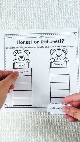 Honest or Dishonest? Cut and Paste Sorting Activity by Taketing Academy