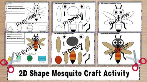 2D Shape Mosquito craft | Summer & Insect Math Activity | Geometry Cut ...