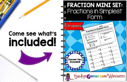 Fractions in Simplest Form (GCF) Worksheet | Simplifying Fractions