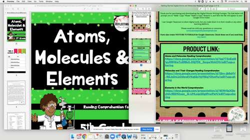 Atoms Molecules and Elements Reading Comprehension Google Slides Easel ...