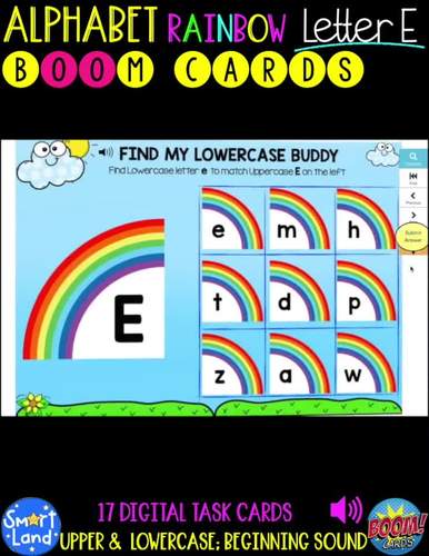 Alphabet practice_Letter E_Rainbow fun_Boom Cards™ by Smart Land Printables