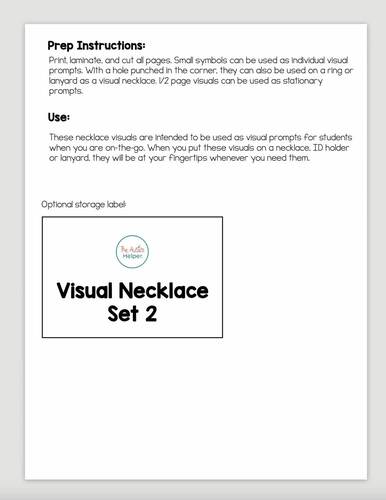 Visuals for Necklace or Lanyard SET 2 by The Autism Helper | TPT