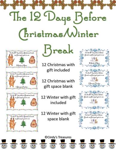 12 Days Before Christmas/Winter Break Staff Morale Gifts *Editable*
