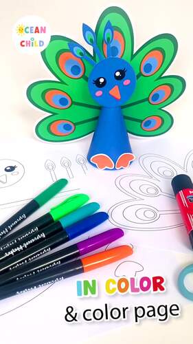 Craft Printable Peacock, Worksheet Zoo Animal Craft, Coloring Page ...