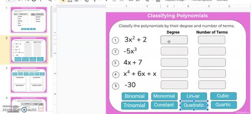 Classifying Polynomials - Polynomial Vocabulary Digital Activity by ...