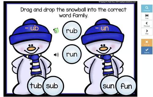 Word Families - Snowman Phonics and Reading - Winter CVC Words Kindergarten