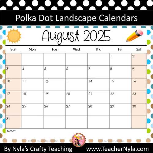 Landscape Editable Calendar 2025 - 2026 Polkadot for PowerPt & Google ...
